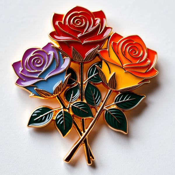 Quality Zinc Alloy Rose Bouquet Fridge Magnet With Metallic Leaves for sale