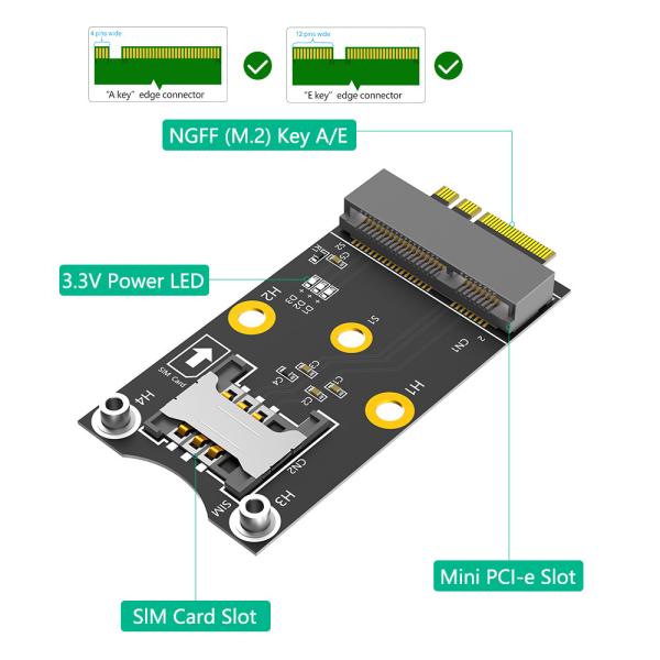 Quality Mini PCI-E to M.2(NGFF ) key A/E Adapter With SIM card Slot for WiFi/WWAN/LTE for sale