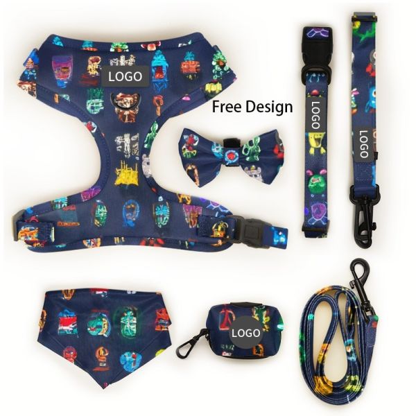 Quality Custom Logo Print Pattern Personalized Pet Harness Set with Bowknot Decoration and Waterproof Design for sale