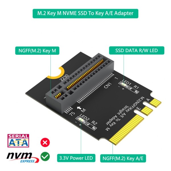 Quality NGFF (M.2) Key-M Nvme SSD To NGFF (M.2) Key A / E Adapter Enhance Your System for sale