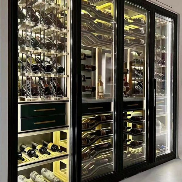 Quality Black Metal Wine Cabinet Floor Standing Embedded Wine Locker for sale
