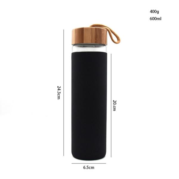 Quality Silicone Sleeve Bamboo Lid 600ml BPA Free Glass Water Bottle for sale