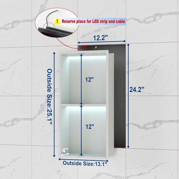 Quality 12x24 Inch 2 Tier White Shower Wall Insert Shelf Bathroom Shower Wall Inserts for sale