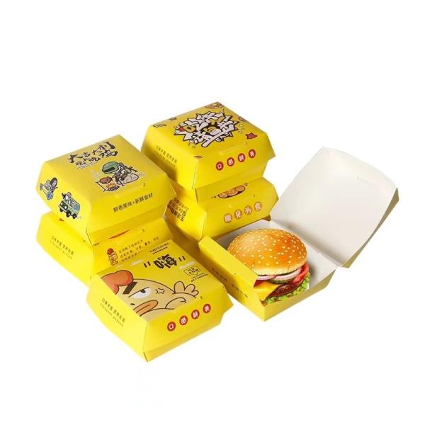 Quality Recyclable white cardboard burger box custom printed logo, disposable fast food for sale