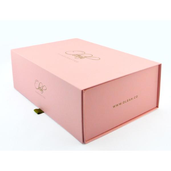 Quality Gold Foiled Sturdy Magnetic Cardboard Box 2mm Thickness Pink Printed for sale