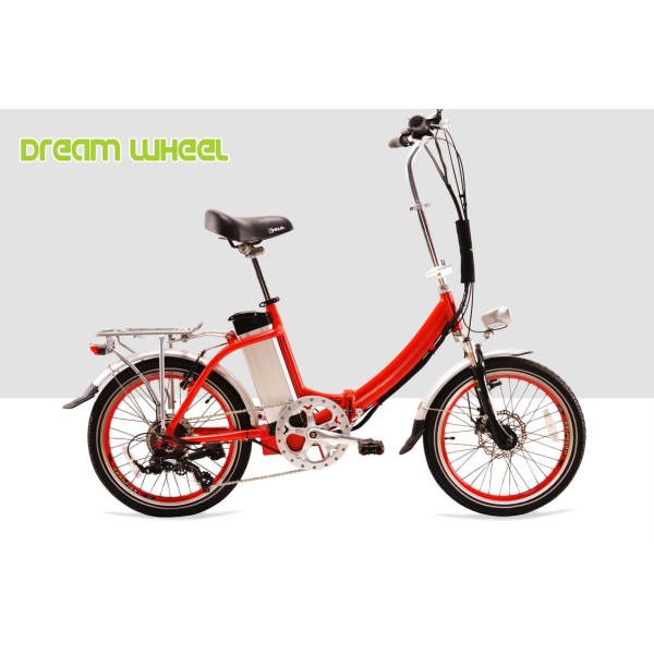 Quality Red Citizen Lightweight Electric Folding Bike 20 Inch 36V 250W V Brake for sale