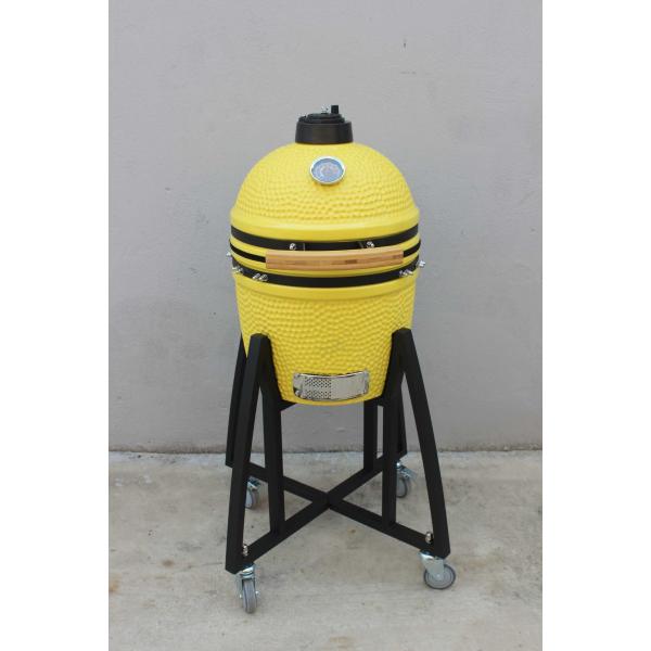 Quality Ceramic 16 Inch Kamado Grill Charcoal Lemon Color 40cm With Cart And Without Side Tables for sale
