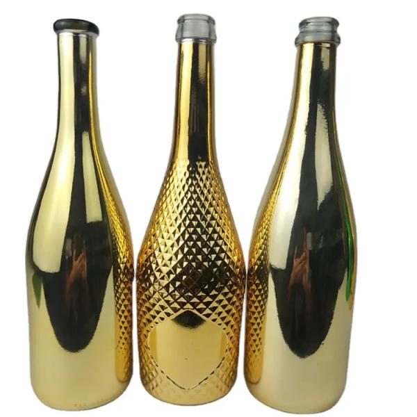 Quality Custom Glass Bottle Round 750ml Empty Gold Plated Champagne Bottle for sale