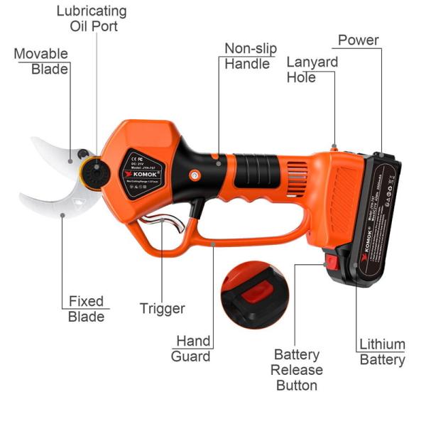 Quality 40mm Orange Cordless Pruning Shears Electric With Handguard 1000W for sale