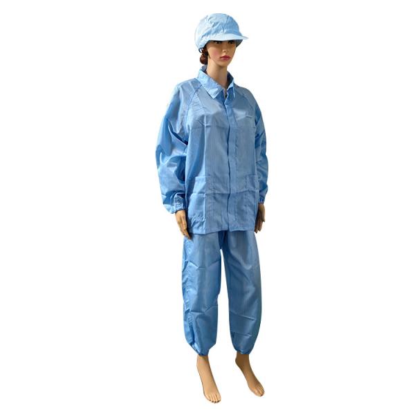 Quality Blue 5mm Stripe Polyester Lint Free ESD Suit For Industrial Workwear for sale
