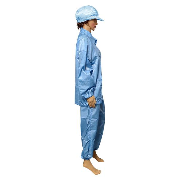 Quality Blue 5mm Stripe Polyester Lint Free ESD Suit For Industrial Workwear for sale