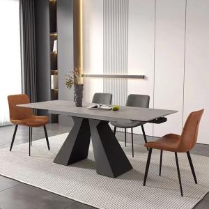 Quality Rectangular Black Ceramic Extending Dining Table , Marble Metal Base Dining for sale