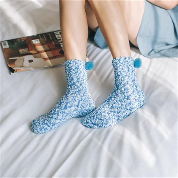 Quality Winter Coral Fleece Cup Cake Socks with Creative Accessory Ball Design and DOT for sale
