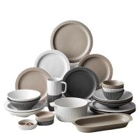 Quality Nordic Relief Ceramic Dinnerware Set Clear Salad Bowl Cups Bowls Saucers Plates for sale