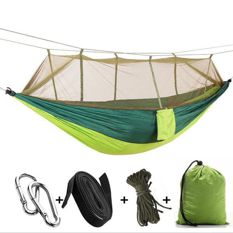 2 Person Portable Outdoor Parachute Nylon Hammock Camping Hammock with Mosquito Net