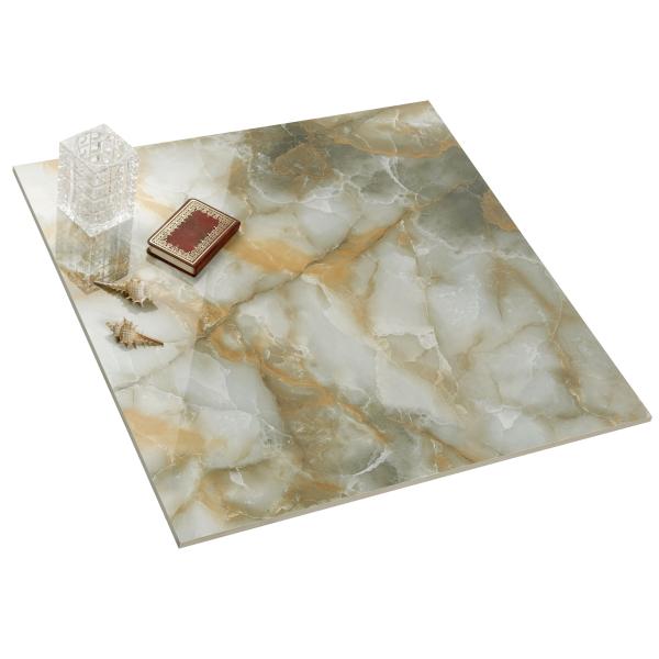 Quality Yellows / Golds Living Room Stone Imitation Texture 600x600 Polished Porcelain Floor Tiles for sale
