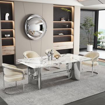 Quality Light Luxury Stainless Steel Marble Dining Table Set Non-Folding for sale