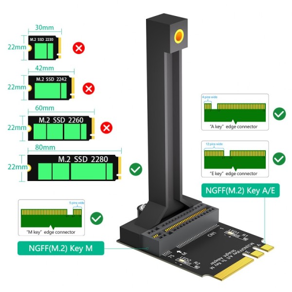 Quality NGFF (M.2) Key-M Nvme SSD To NGFF (M.2) Key A / E Adapter Enhance Your System for sale