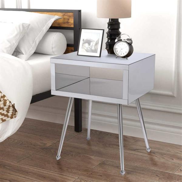 Quality Silver Mirror 17.91"W Coffee Bedside Table Middle Hollow Space Design for sale