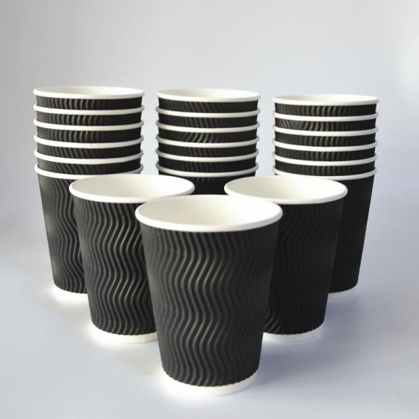 Quality 400ml PLA Sturdy Durable Corrugated Paper 12oz Ripple Cups With Lids for sale
