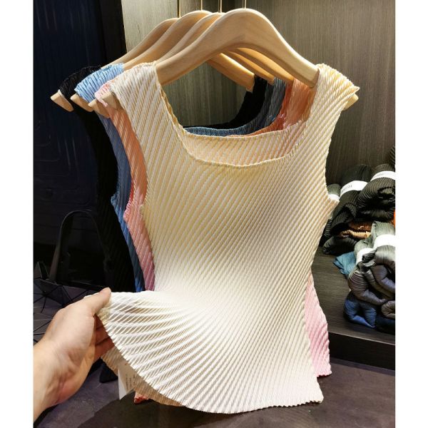 Quality High-end Vest Camisole ~ Pure Color Inner Wear Elastic Slimming Pleated T-shirt for Women Summer New for sale