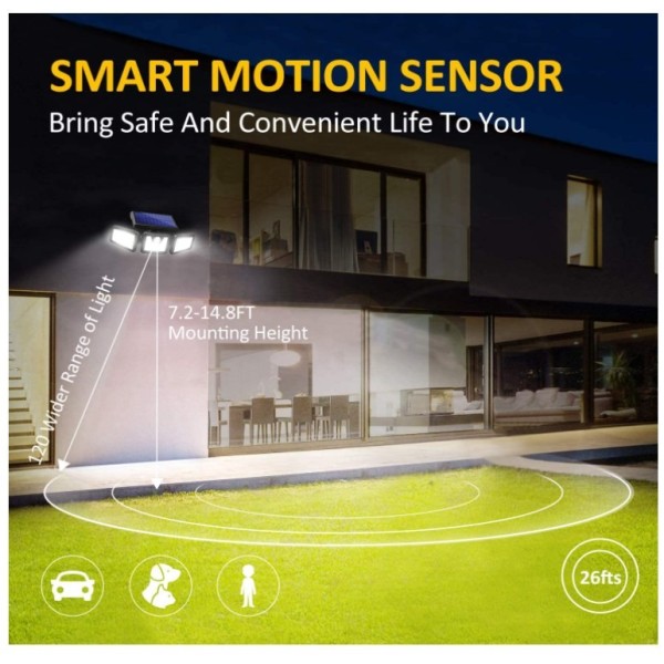Quality Solar Powered Motion Sensor Three Heads Led Flood Light 2000MA for sale
