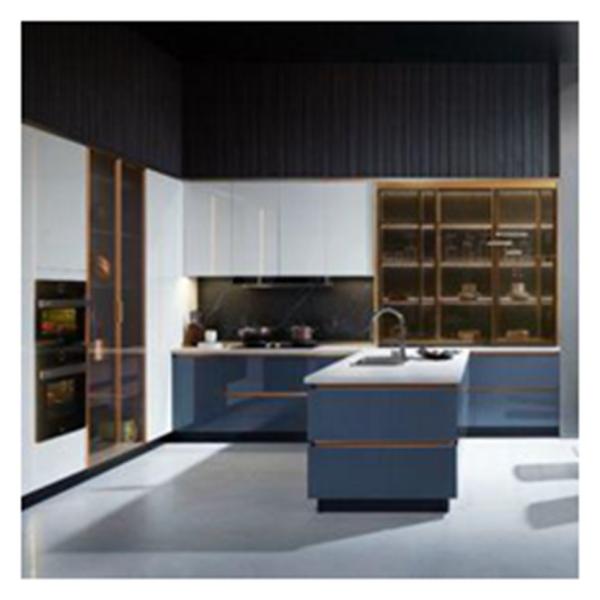 Quality Stylish CLASSIC Style Blue Lacquered Solid Wood Kitchen Cabinets with Drawer for sale