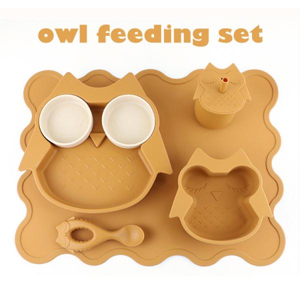 Quality Durably Soft Silicone Tableware Set Owl Plate Bowl Spoon Sippy Cup Bib for sale