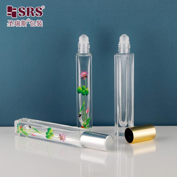 Quality 10ML Square Shape Roll On Bottles With 3D Printing Flowers Roller Ball Bottle for sale