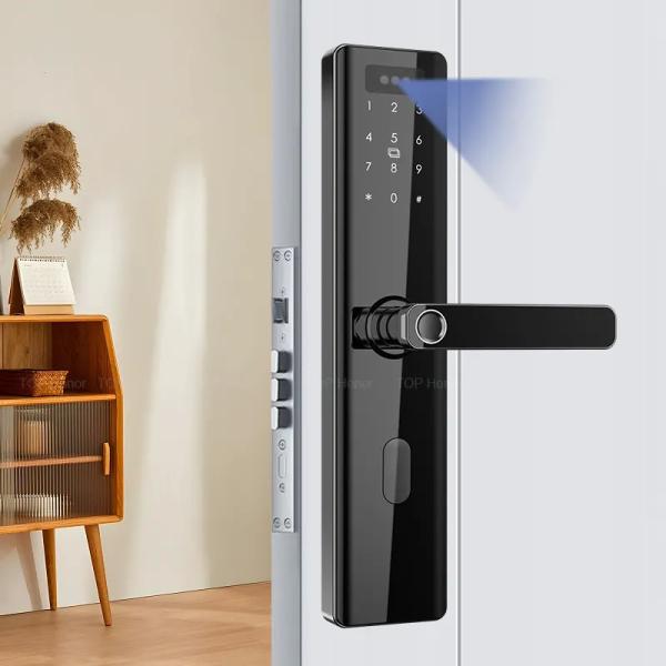 Quality Facial Recognition Smart Handle Door Lock Digital Code Card NFC Biometric Access for sale