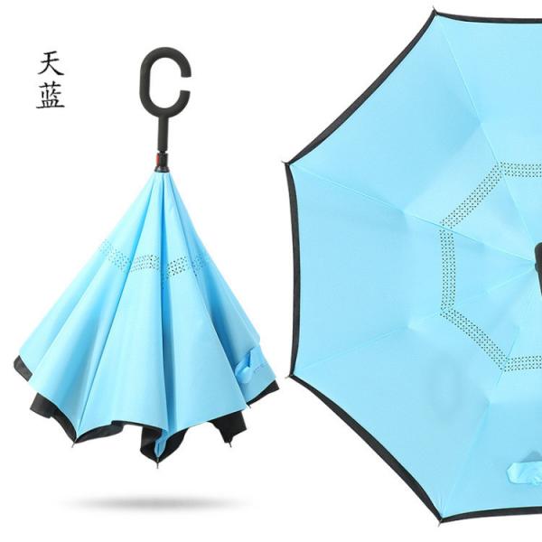 Quality Compact Inverted Reverse Umbrella with C Shape Handle and Black Coated Metal for sale