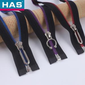 Quality 28 Inch Open Ended Zip Black Eco Friendly Zipper Red Teeth For Leather Garment for sale