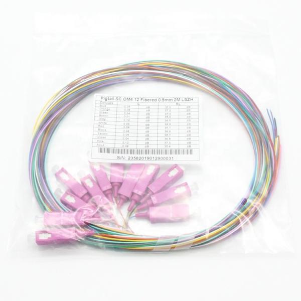 Quality Magenta 12 Colored SC MM OM4 Fiber Optic Pigtail for sale