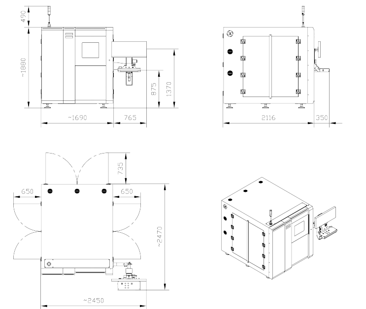 AX9600 Unicomp X-ray system dimensions and physical appearance