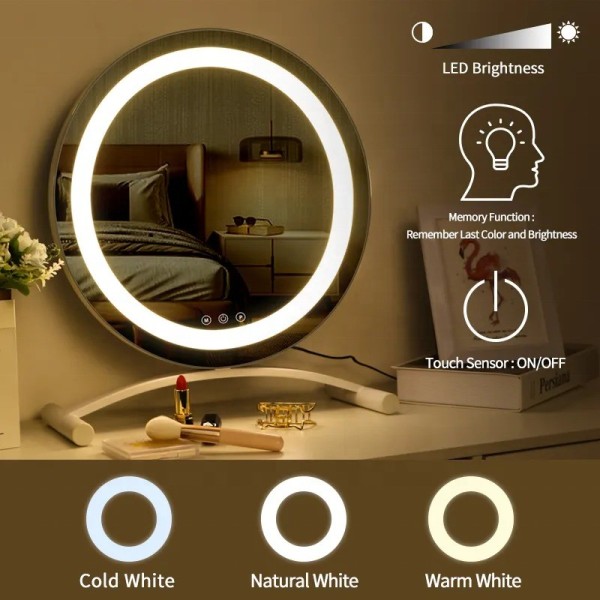 Quality 3000K - 6000K LED Makeup Mirror Round Touch Screen Light Up Mirror for sale