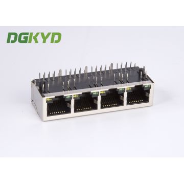 Quality Factory price metal shielded 1x4 cat5 quad port rj45 connector with LED for sale