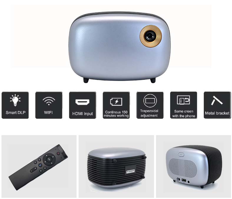 Smart Pocket Mini Projector, 1080P WIFI Home Theater DLP Projector Support BT4.0 USB