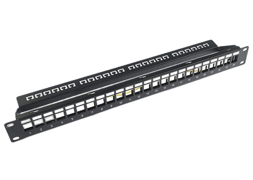 Quality RJ45 Network Patch Panel 24 Port 1U Keystone C5 / C5E C6 With Mangement Bar for sale