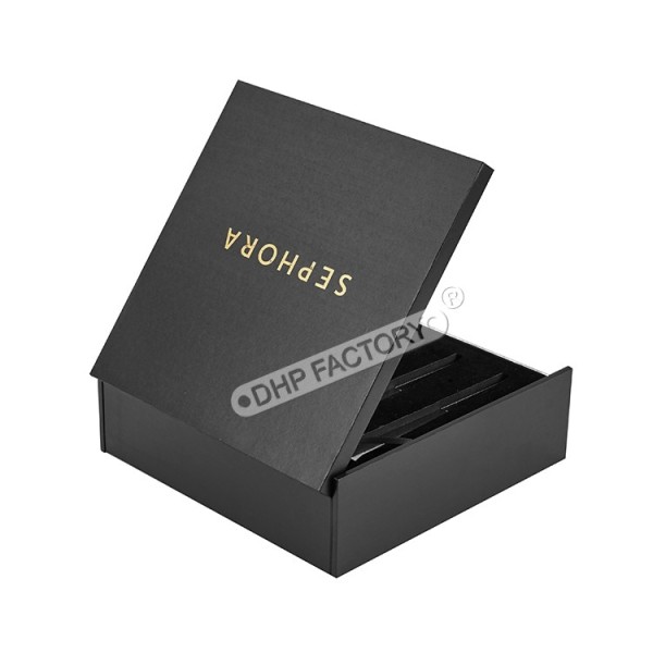 Quality Matte Black Rigid Gift Box Lamination Rigid Paper Boxes With Gold Foil Logo for sale