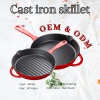 China OEM Round Enameled Coated Cast Iron Skillet Withstand High Temperatures factory