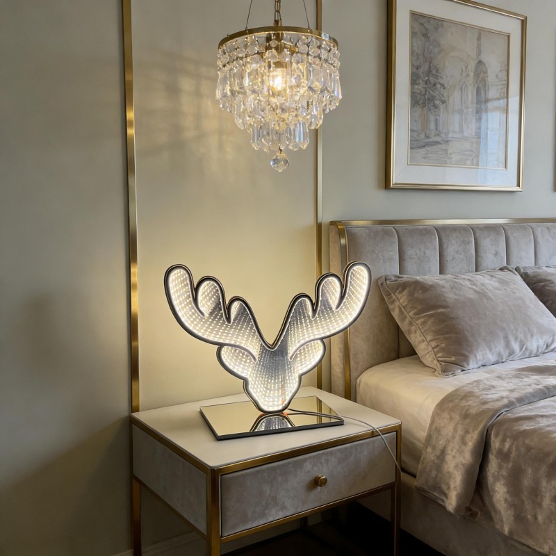 Infinity mirror light installation in holiday decor setting