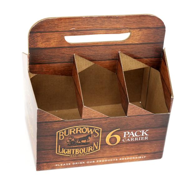 Quality Portable Corrugated Packaging 6 Bottle Beer Display Box With Handle Custom Size for sale