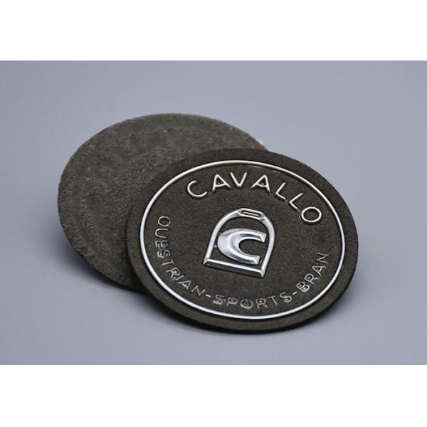 Quality Microfiber Material Embossed Patches With Custom Silver Logo for sale