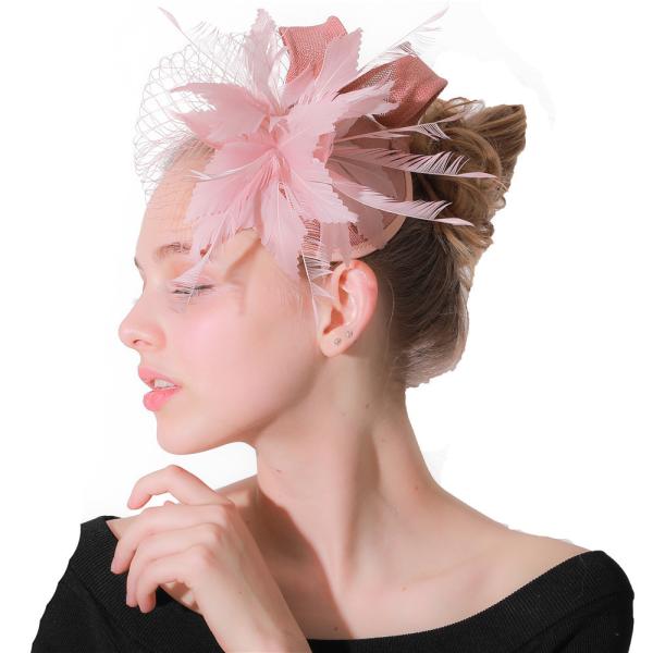 Quality Pink Party Decoration Sinamay And Feather Fascinator With Wire Accessory 10x20 for sale