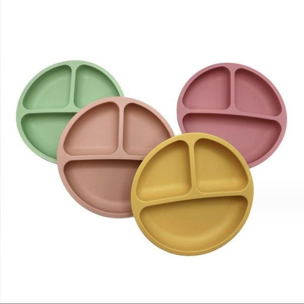 Quality Silicone Feeding Set 3 Areas Food Grade Material Baby Bowl Plate with Suction Divided for sale