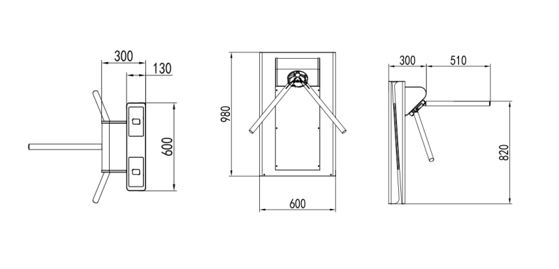 LA1218 Vertical Tripod Turnstile dimensional drawing and specifications