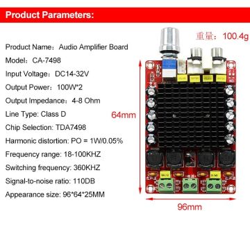 Quality CA-7498 DC14-34V Dual Channel Amplifier Board Class D 2*100W Smart Electronics for sale