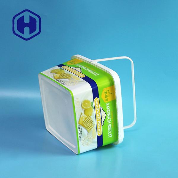 Quality Eco Friendly IML Plastic Containers Custom Square 2L Plastic Cracker Biscuit for sale