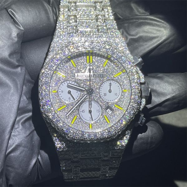 Quality Super Clone Replica Iced Out  VVS Moissanite Watch For Copy Moissanite AP for sale