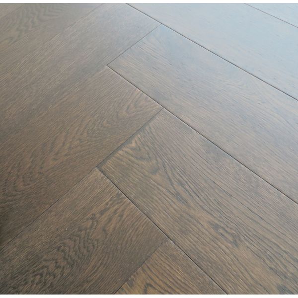 Quality White Oak Fishbone Herringbone Parquet Flooring Dark Stained E19 Color for sale